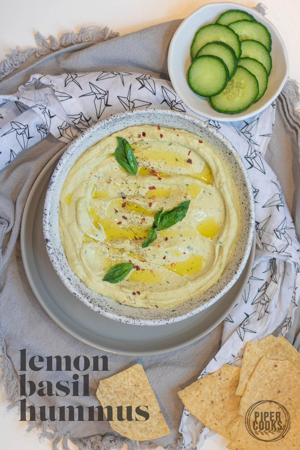 Lemon Basil Hummus - Piper Cooks