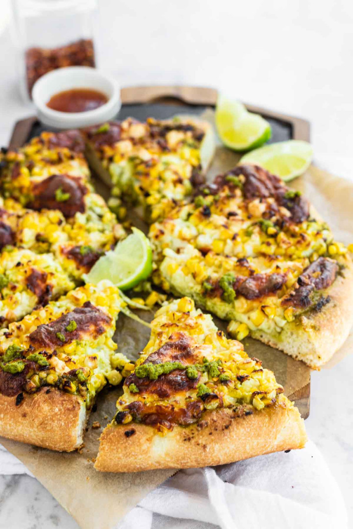 Corn Pizza with Roasted Poblano Sauce - Piper Cooks