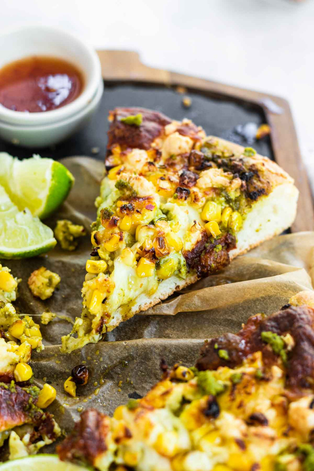 Corn Pizza with Roasted Poblano Sauce - Piper Cooks