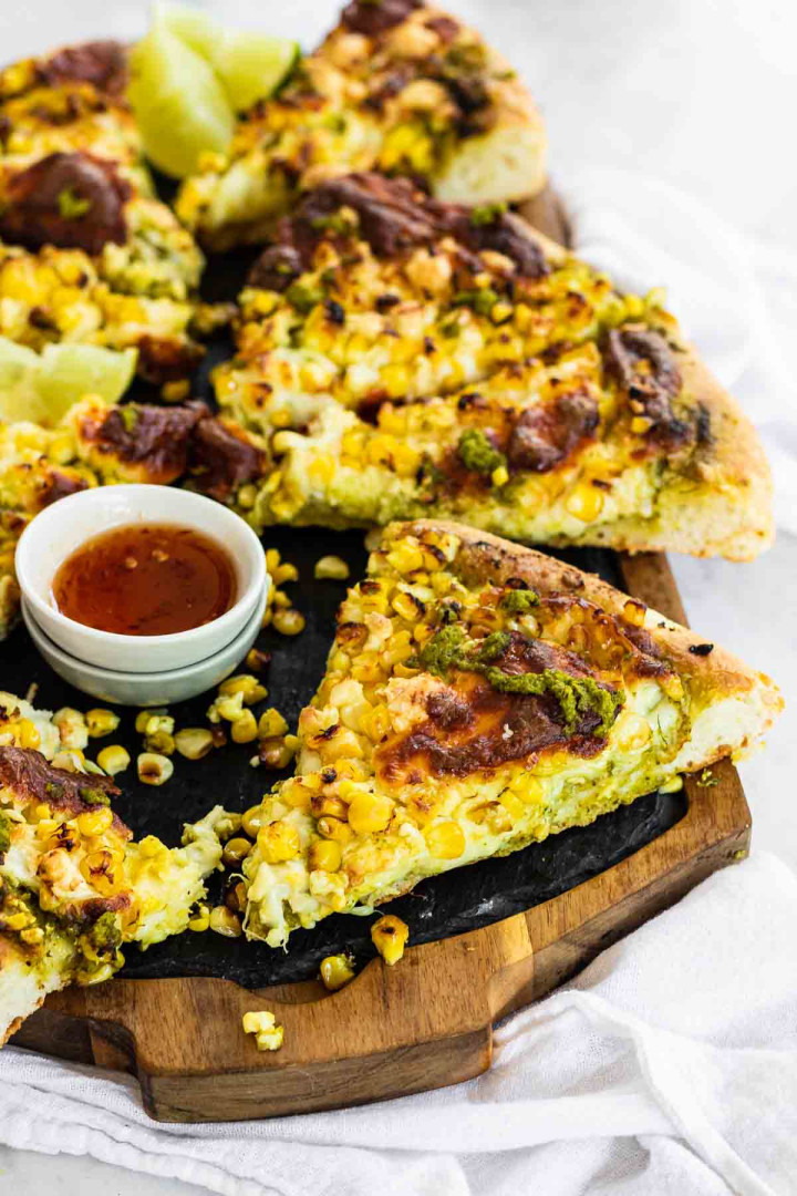 Corn Pizza with Roasted Poblano Sauce - Piper Cooks
