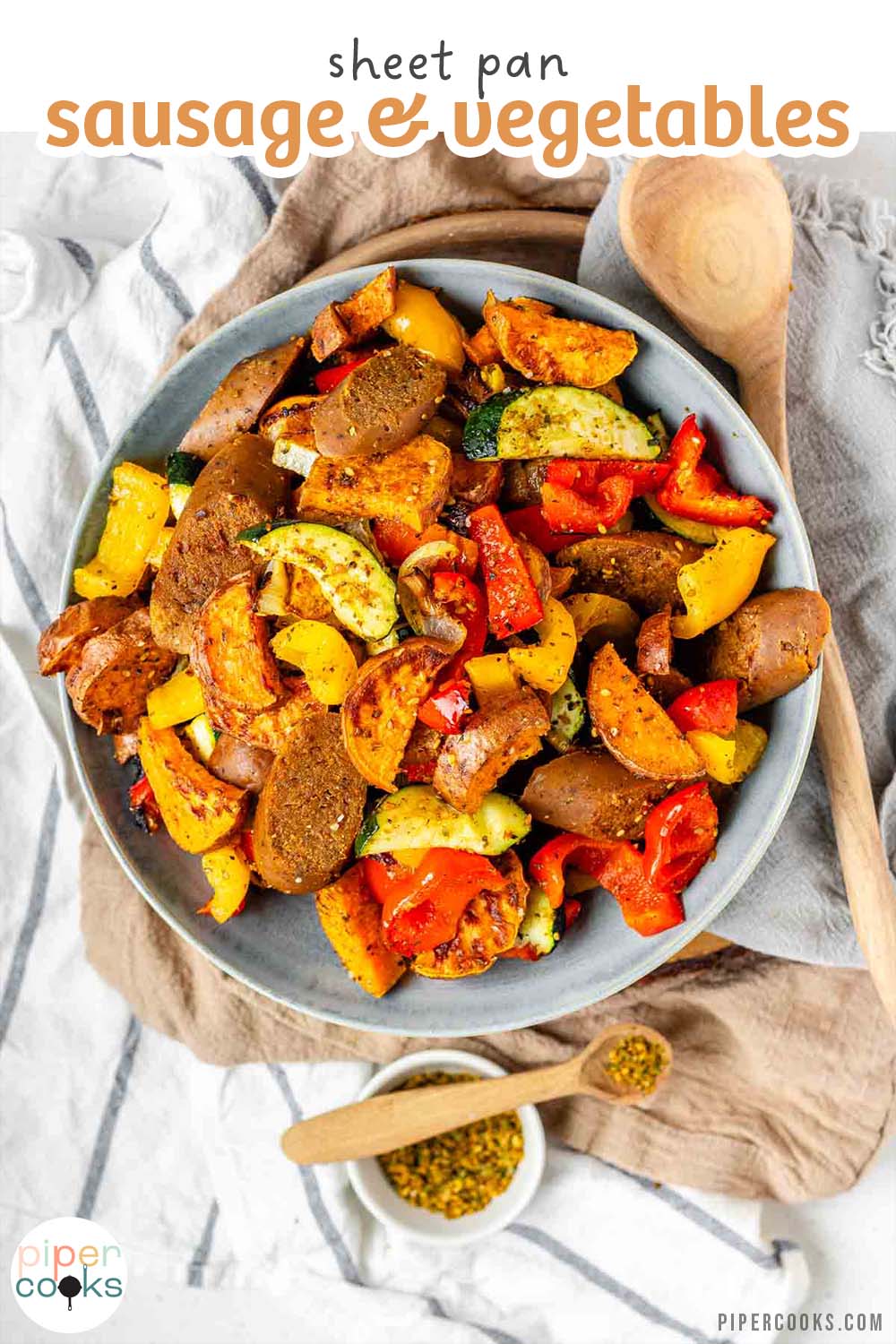 Sheet Pan Sausage and Sweet Potatoes - Piper Cooks