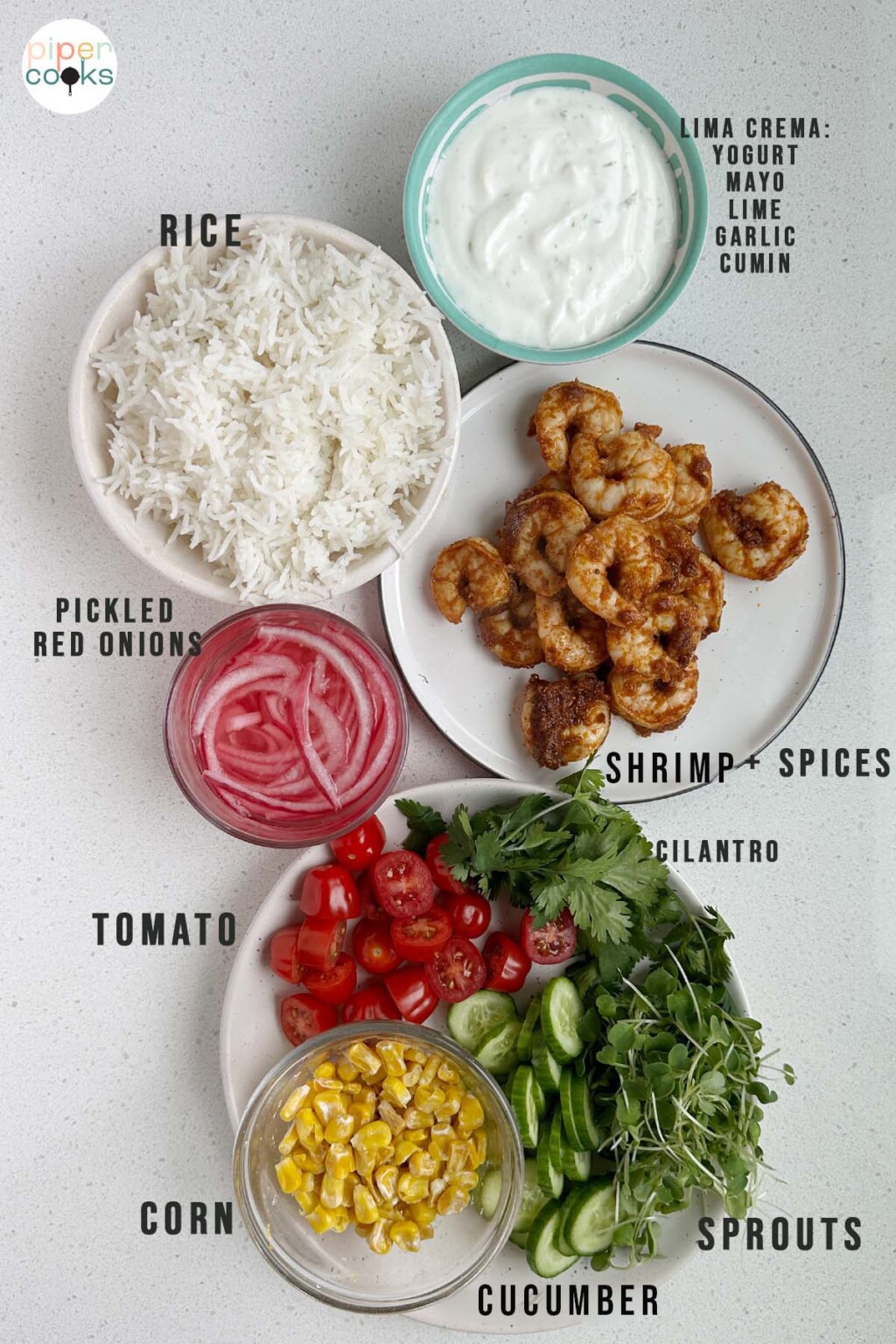 Rice Shrimp Bowl with Lime Crema - Piper Cooks