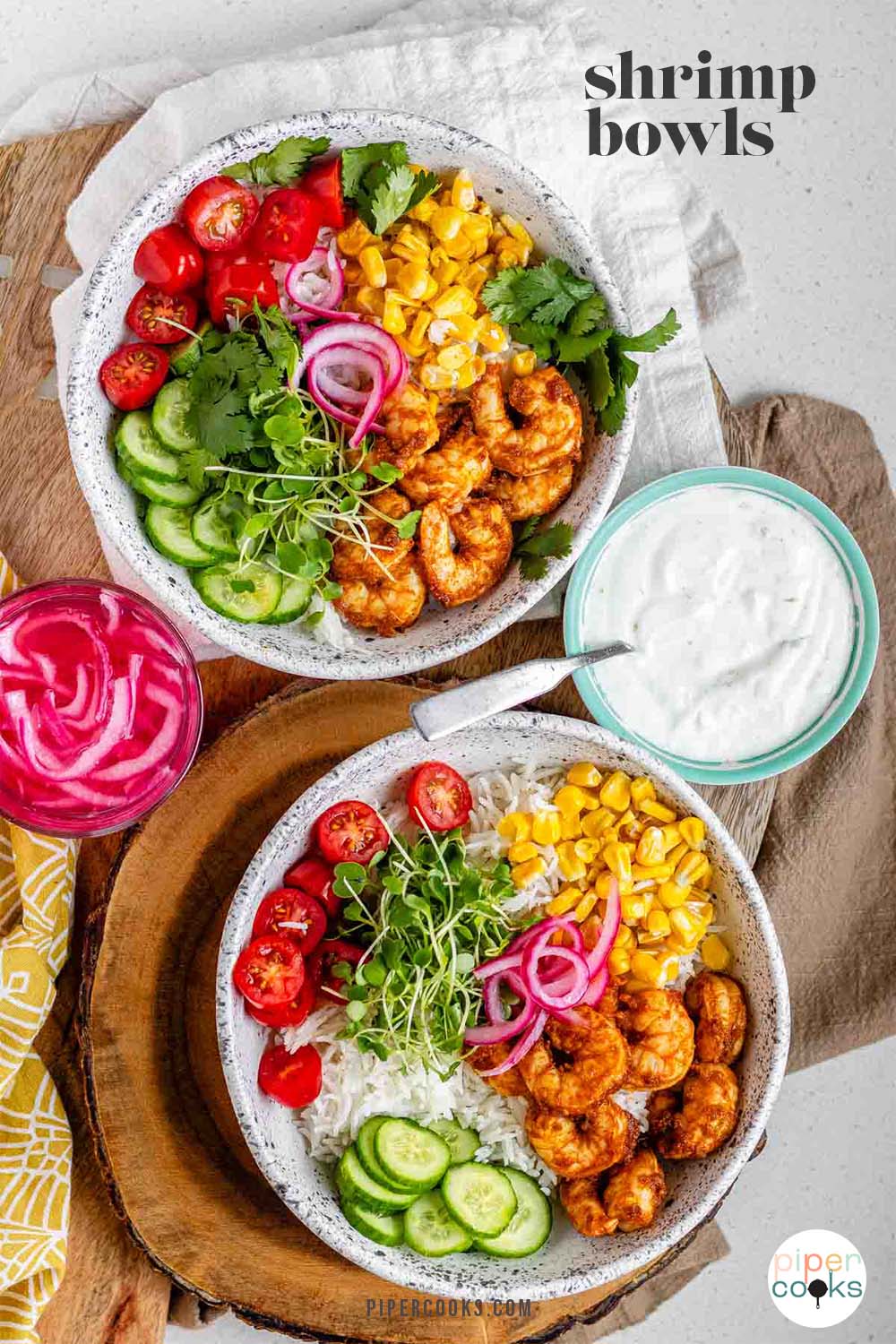 Rice Shrimp Bowl with Lime Crema - Piper Cooks